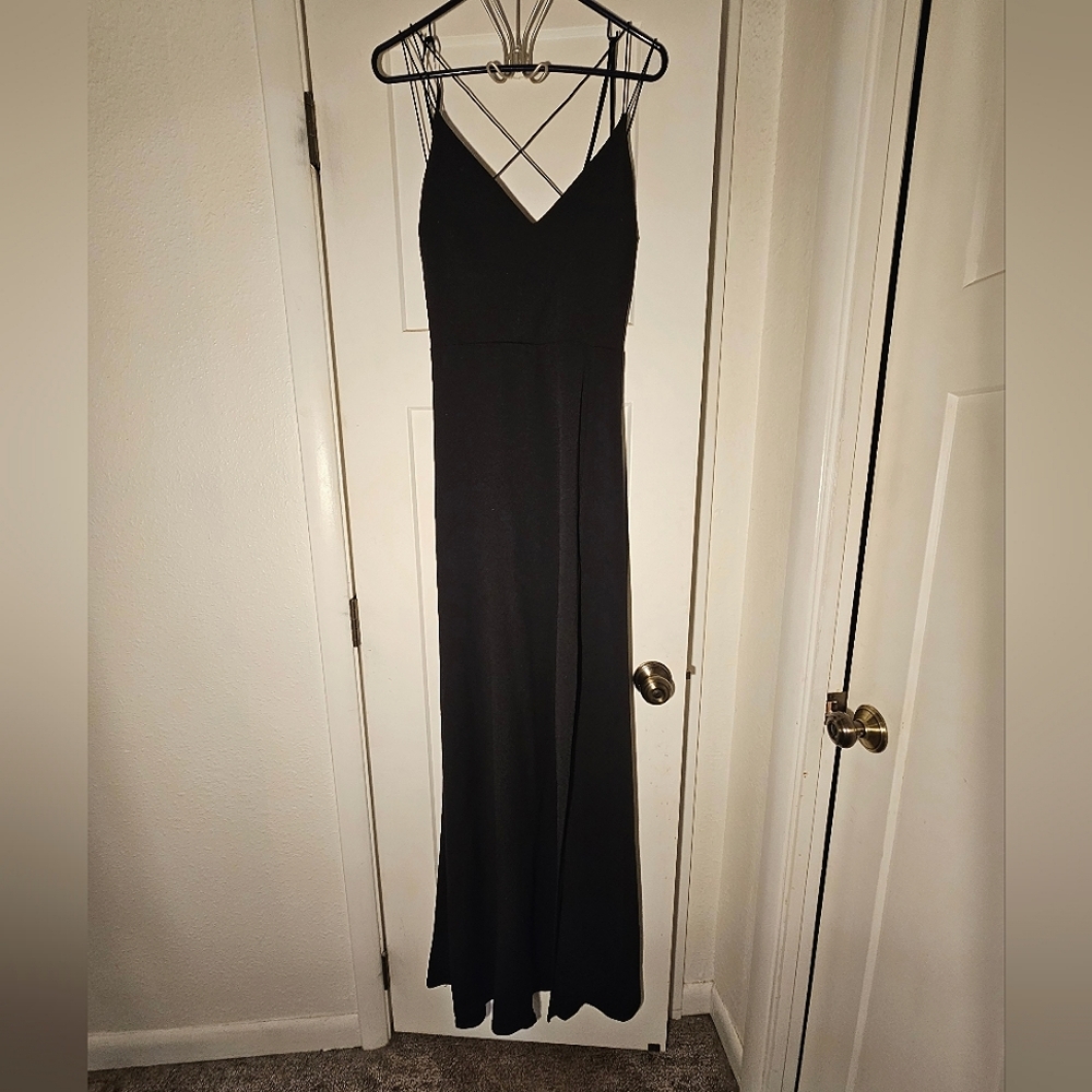 B. Smart Black Strappy High Slit Dress - Gem